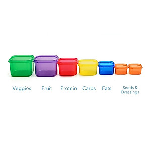 BloominGoods 7 Portion Control Food Storage Containers & Labelled Lids | BPA Free, Leakproof, Microwave & Freezer Safe Meal Prep Lunch Boxes | For Weight Loss & 21 Day Diet Plan | Bonus Carrying Pouch