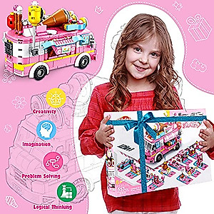 Vatos Girls Building Blocks Toys - 553 Pieces Ice Cream Truck Set Toys for Girls 25 Models Pink Building Bricks Toys STEM Toys Valentines Day Gifts for Kids Girls Age 6-12 and Up