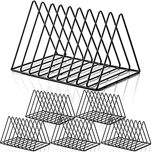 6 Pieces Triangle File Holder Metal Vinyl Record Stand Holder Record Dividers Vertical Vinyl Stand Holder Record Album Holder Magazine Shelf Bookshelf Photography Props for Home Office Decor (Black)