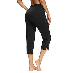 LEXISLOVE Capris for Women Casual Summer Wide Leg Crop Pants Loose Comfy Drawstring Yoga Jogger Capri Pants with Pockets Black XL