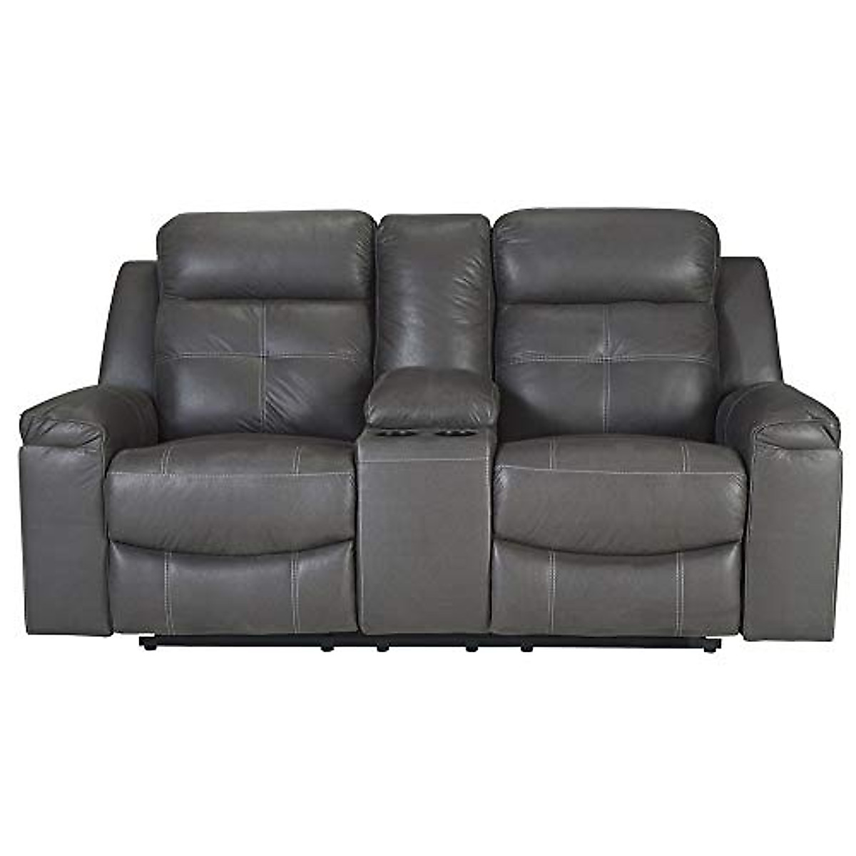Signature Design by Ashley Jesolo Modern Faux Suede Double Reclining Loveseat with Center Console, Dark Gray