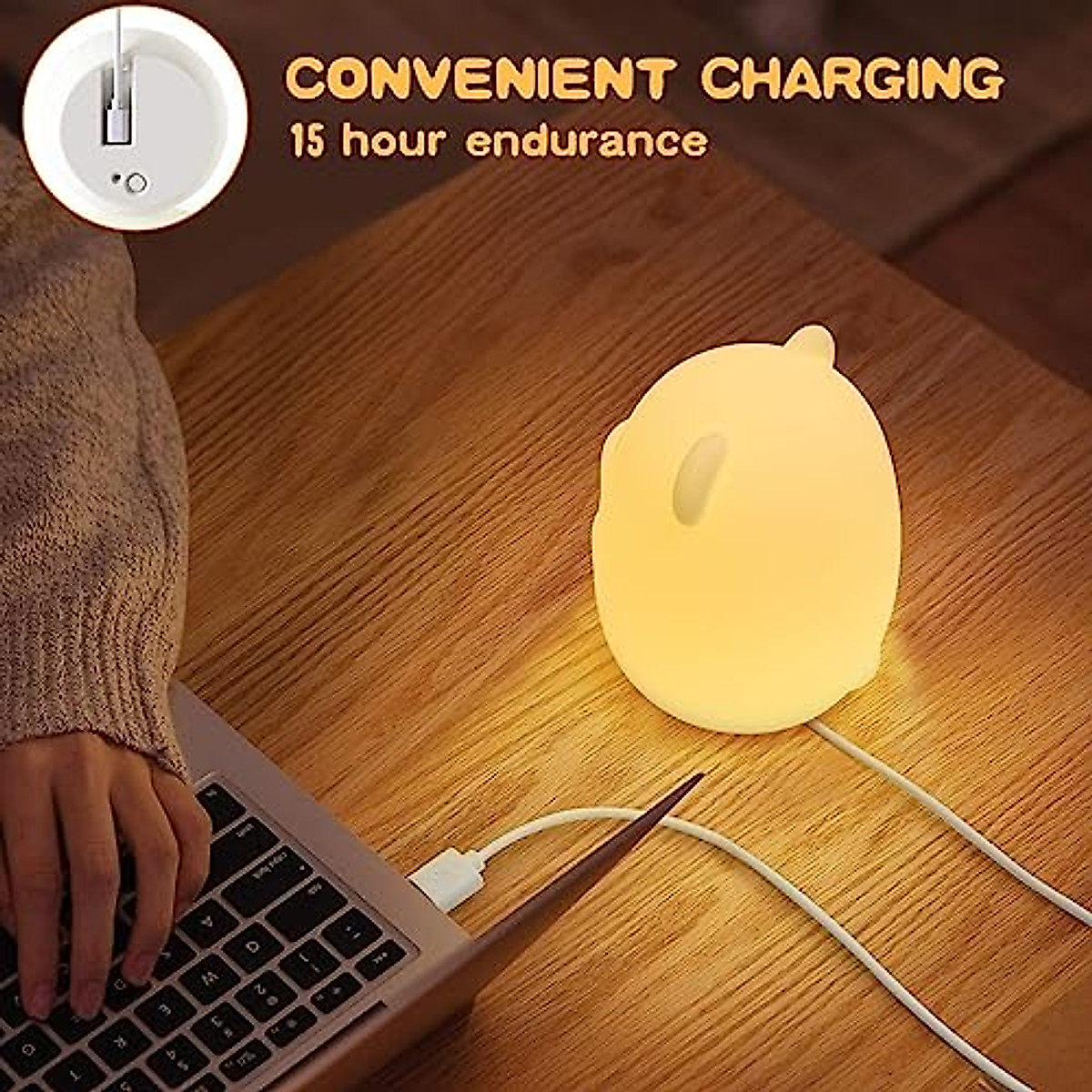 PAMANO LED Nursery Night Lights for Kids -USB Rechargeable Cute Animal Silicone Lamps with Touch Sensor and Remote Control -Portable Color Changing Glow Soft Cute Baby Infant Toddler Gift (Bear)