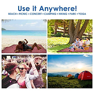 GIVERARE Picnic Beach Blanket, XL Sandfree Waterproof Outdoor Camping Blankets, Quick Drying Family Mat, Portable Extra Large Mats for Travel, Hiking, Music Festival, Lawn-Red