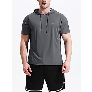 NELEUS Men's Running Shirt Mesh Workout Athletic Shirts with Hoods,5084,3 Pack,Black/Grey/Olive Green,US L,EU XL