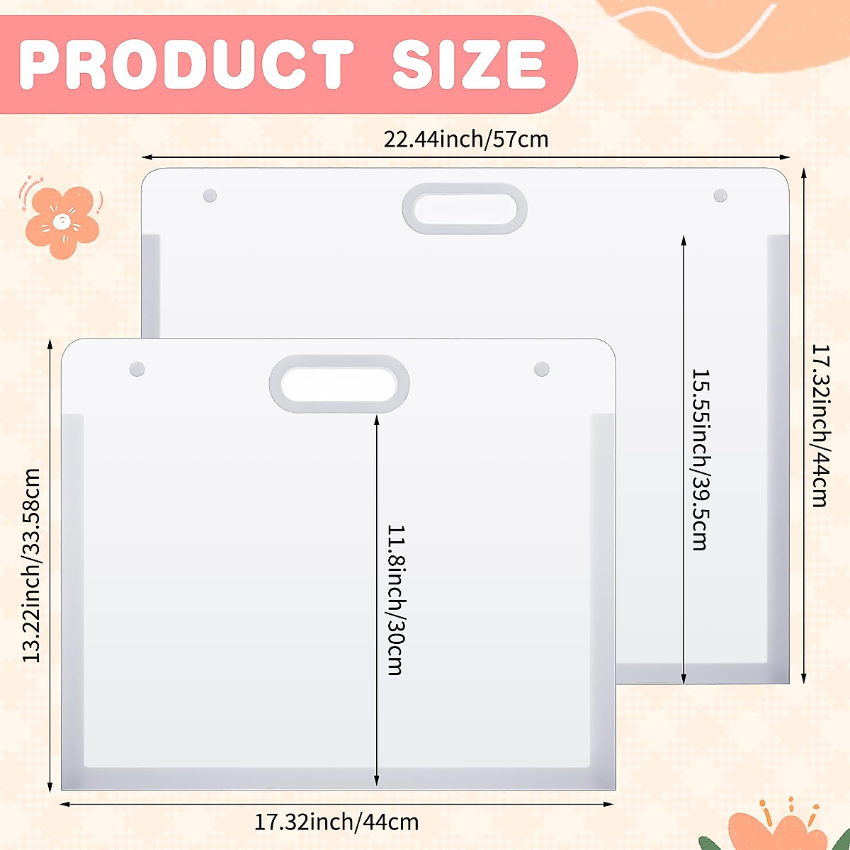 4 Pcs Art Portfolio Folder for Artwork Plastic Art Portfolio Waterproof Art Portfolio with Handles Large Art Portfolio Case Art Poster Storage Containers, 22.44 x 17.32 Inch, 17.32 x 13.22 Inch