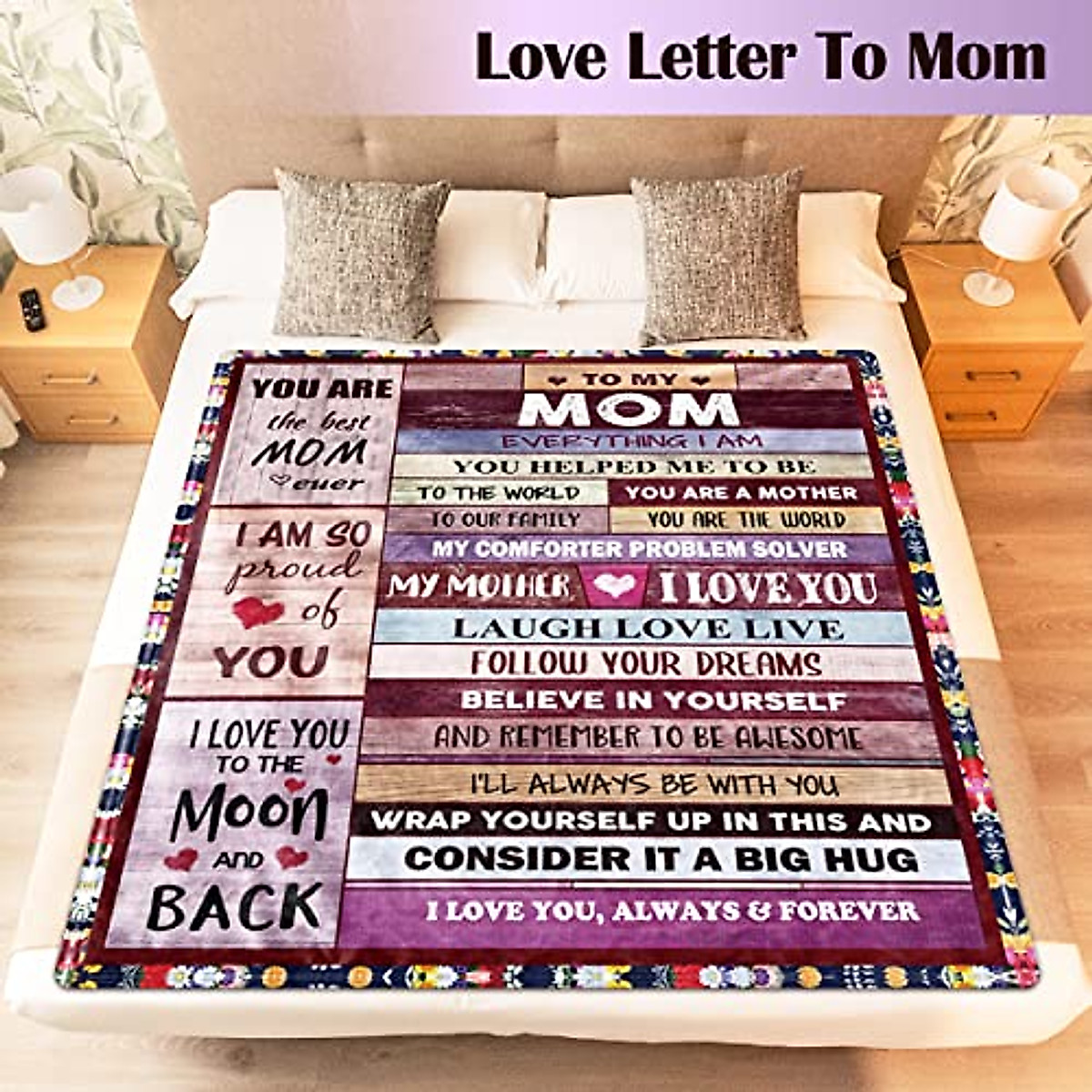Valentines Day Gifts for Mom, Blanket for Mom Gifts, Mom Birthday Gifts, Presents for Mom from Son, Best Mom Ever Blanket, Super Soft Flannel Throw Blanket 60" × 50" (Purple)