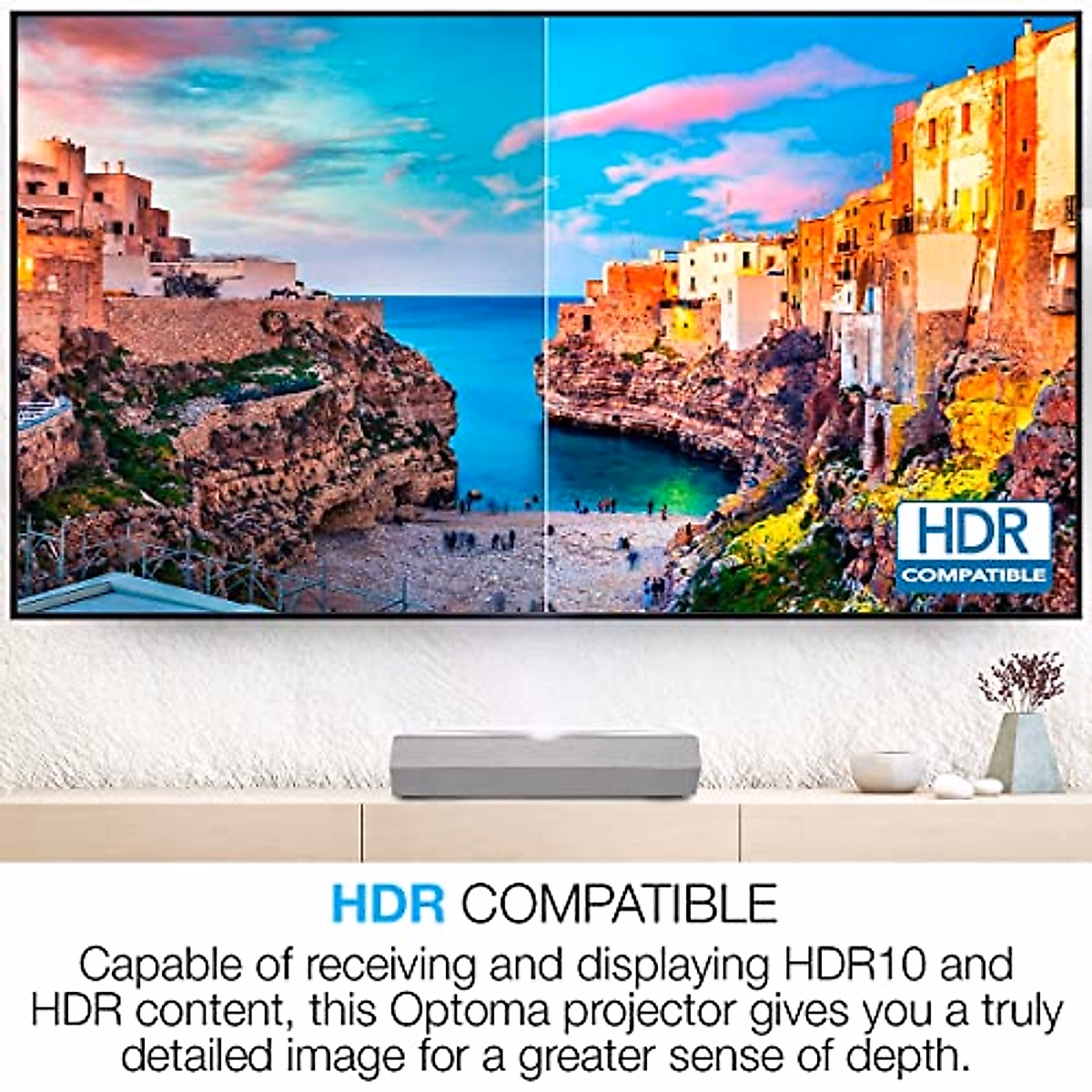 Optoma CinemaX D2 Smart White True 4K UHD Laser Projector with Android TV for Home Theater | Ultra-Short Throw | Bright 3,000 Lumens with HDR 10 | eARC Audio