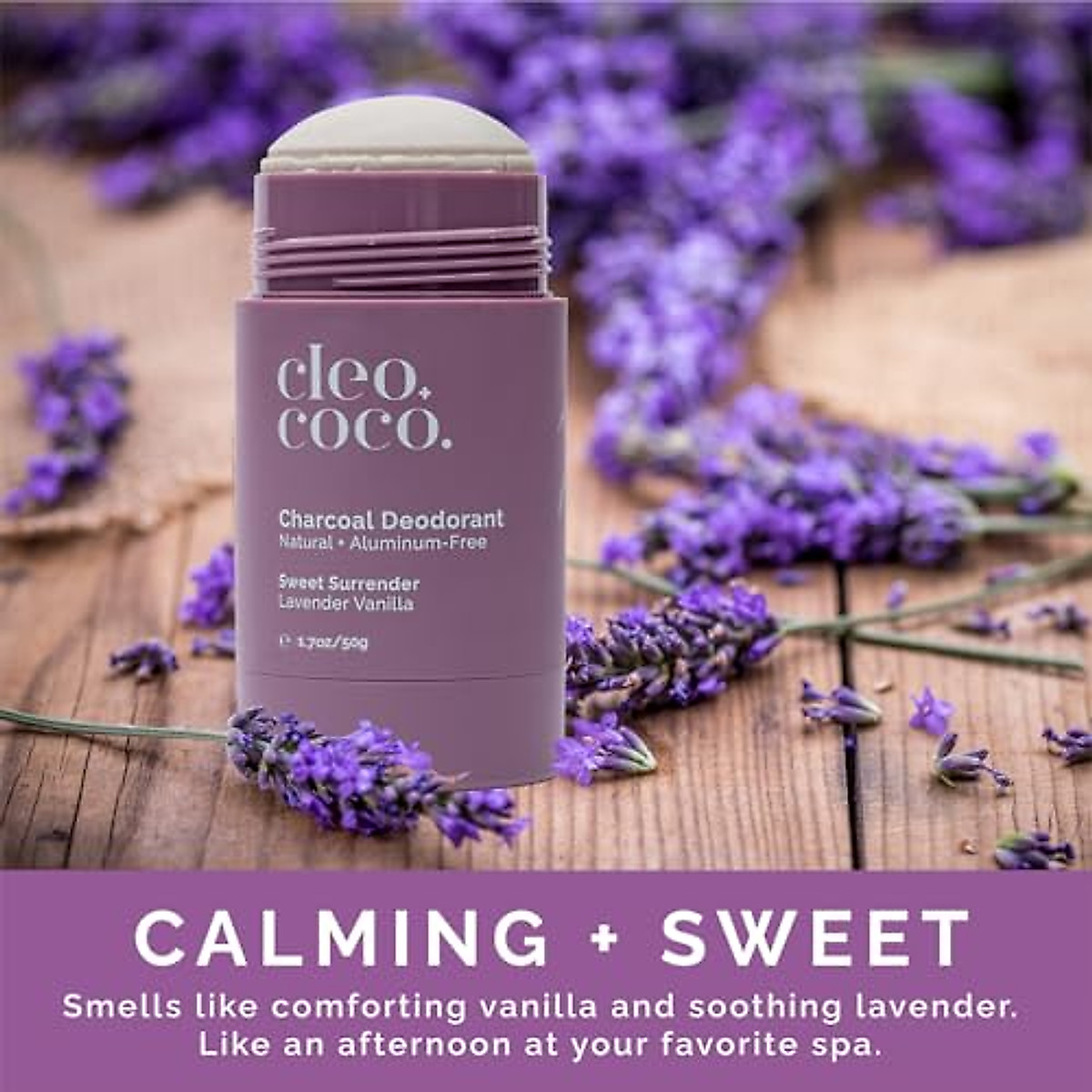 Cleo+Coco - Natural Deodorant - For Women & Men - Aluminum Free - Extra Strength - Activated Charcoal - 24hr Odor Protection - Vegan & Cruelty Free - PCR - Made in USA - Lavender Vanilla - 1.7oz