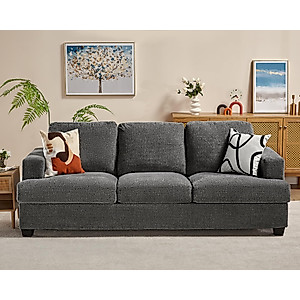 papababe Sofa, 3 Seater Modern Couches with Extra Deep Seats, 89" Wide Comfy Couches for Living Room, Bedroom(Grey,Chenille)