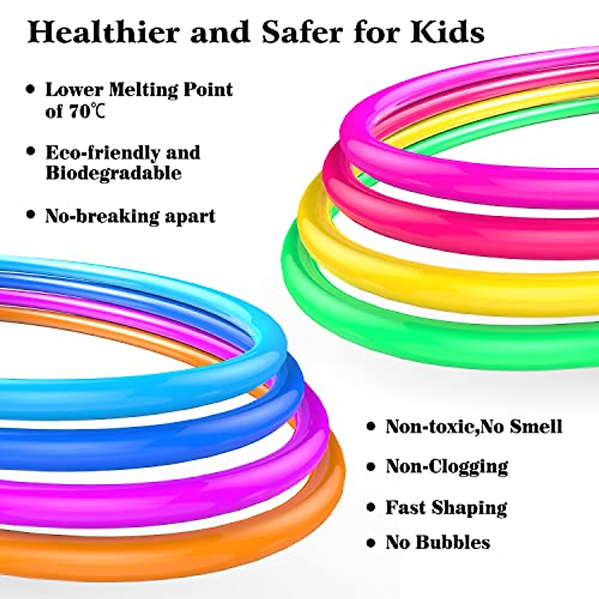 3D Printing Pen PCL Filament Refills 1.75mm, Pack of 20 Colors, Low Melting Temp of 70℃, High-Precision Diameter, Non-Toxic Non-Clogging (200 FT)