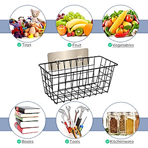 Ptinyiv 2 Pack Hanging Wall Basket Wire Storage Baskets, Adhesive Basket for Cabinet Door Organizer No Drilling, Hanging Fruit Baskets for Kitchen, Pantry Organization, Bathroom, Black