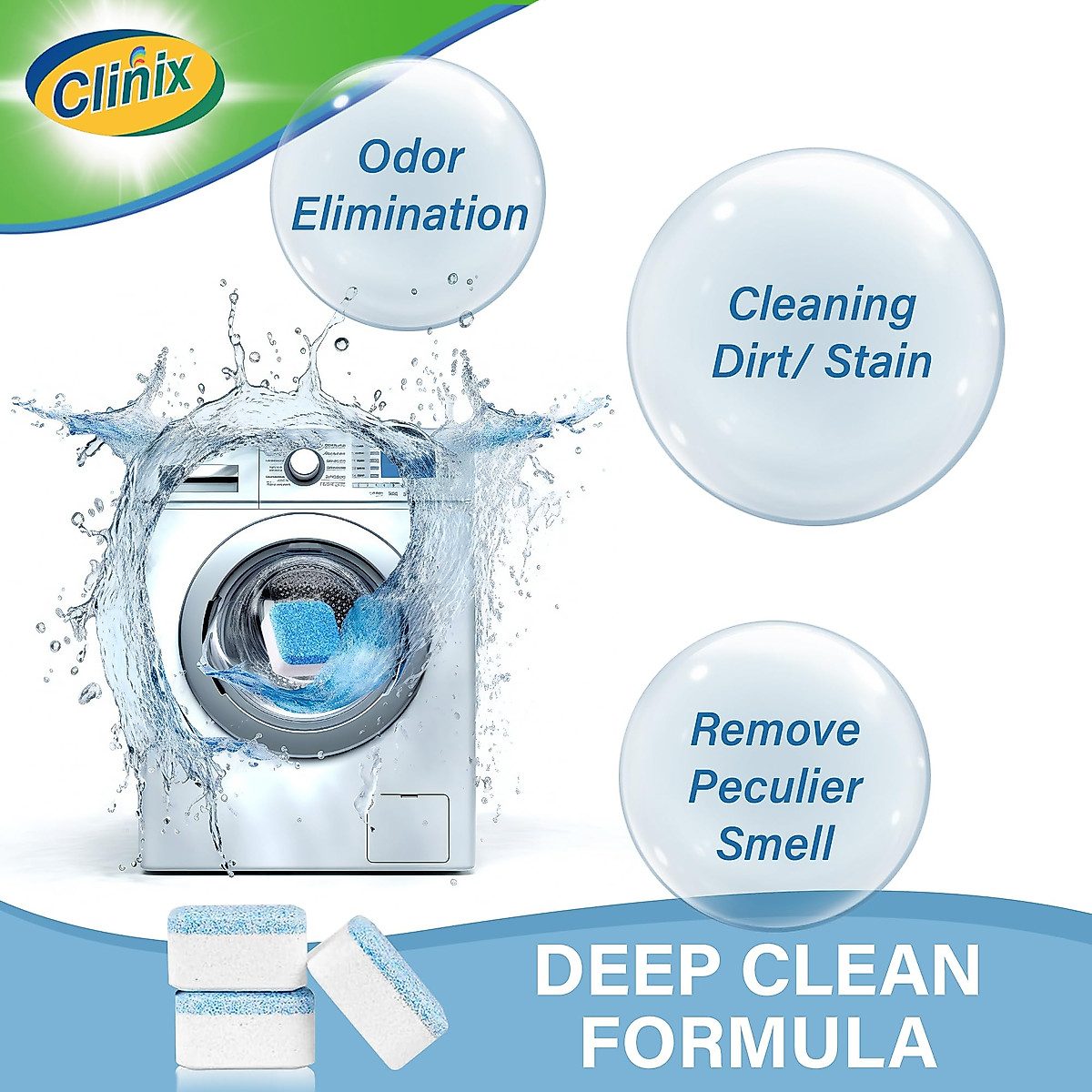 EENET Clinix - 24 Pack of Washing Machine Cleaner Tablets for Front Load & Top Load Washer - Deep Cleaning Washer Machine Remove Odor