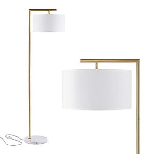 Archiology Floor Lamp - Gold Floor Lamp with Marble Base & White Linen Drum Shade ,Modern Floor Lamps for Living Room,Bedrooms, Study Room and Office (62.2’’)