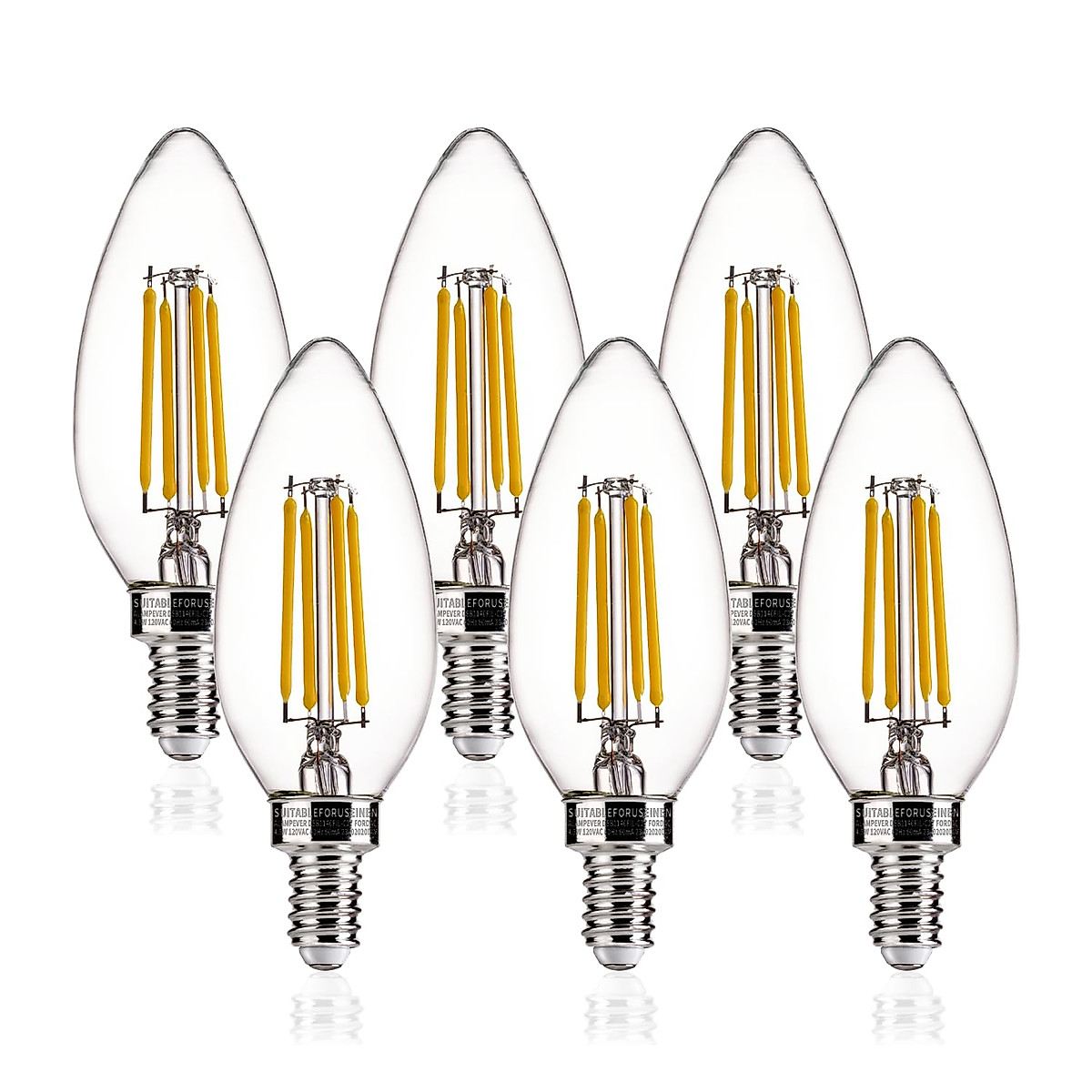 ALAMPEVER Chandelier Light Bulbs, 60W Equivalent Candelabra Bulb, E12 LED Bulb 2700K Soft White, 450LM, Candle Light Bulbs 6 Pack
