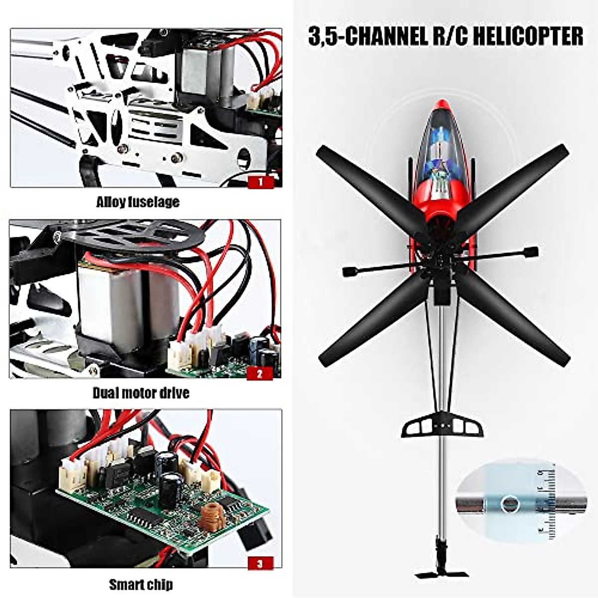 VanFty Large Fall Resistant Rc Helicopter for Adults Helicopters Remote Control Charging 3.5 Channels RC Drone Helicopter Toys with LED Light Night Sky Flight Teenagers Boys Girls Gift (Color : Red)