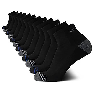 Calvin Klein Men's High Quarter Socks - 12 Pack Breathable Soft Cushion Mini Crew Athletic Socks for Men (Shoe Size: 6-12.5), Size 7-12, Black Assorted