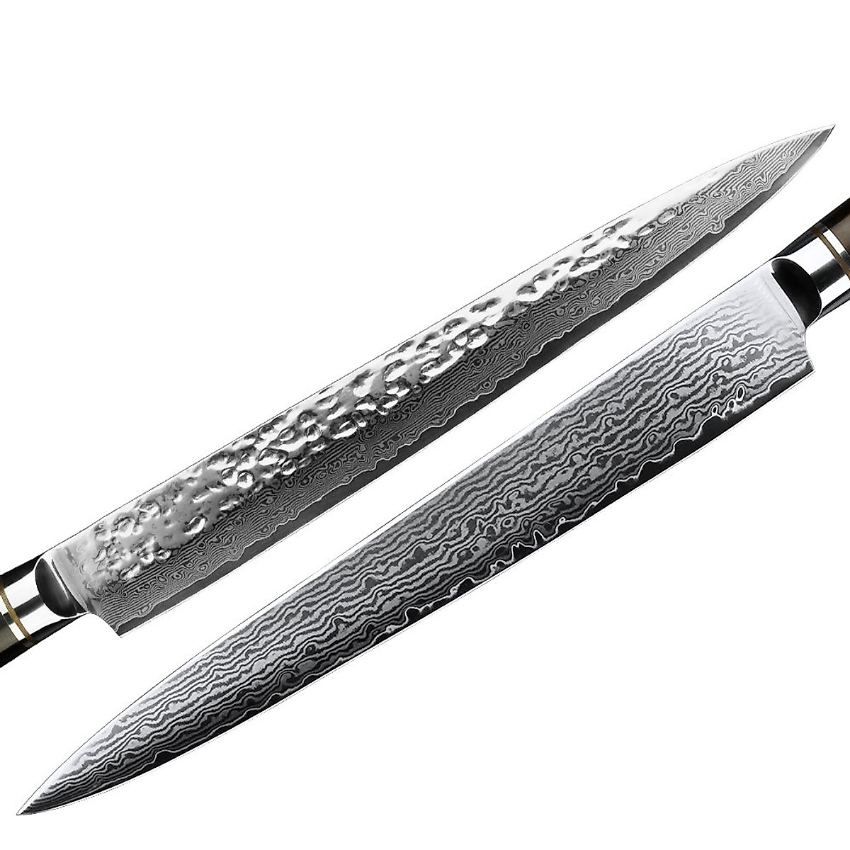 YOUSUNLONG Sashimi Knife 10 inch Fish Fillet Knife Yanagiba Slicer Sushi - Japanese Hammer Damascus Steel Blade - 254mm Right Handed Carving Knife - Natural Walnut Wood Sheath with Flannel Knife Bag