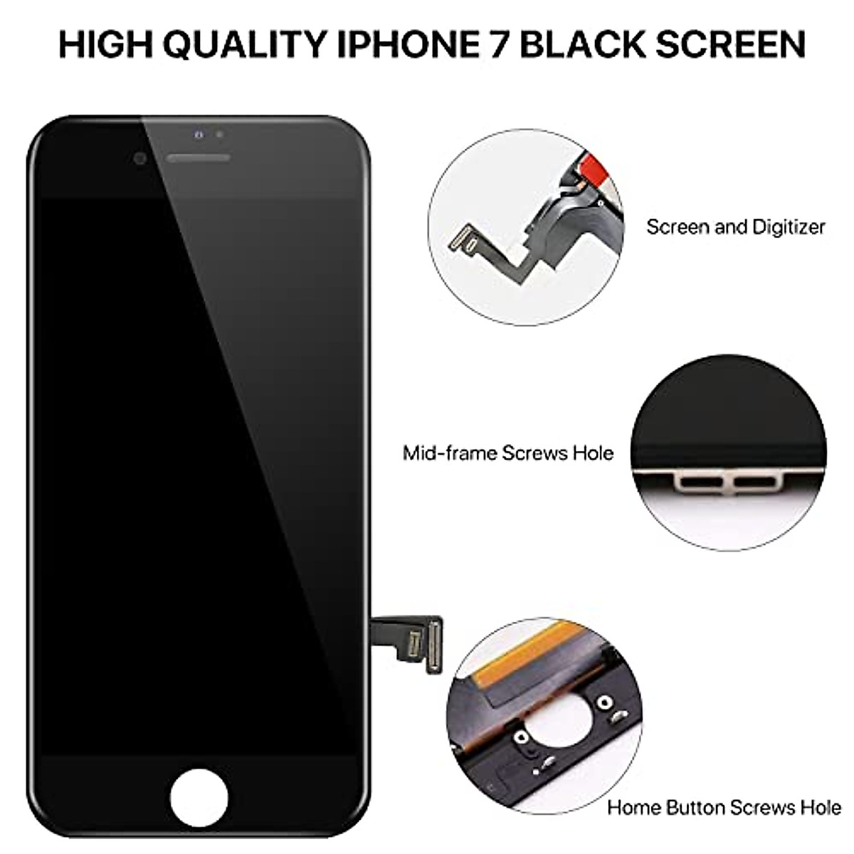 QTlier iPhone 7 Screen Replacement,LCD Display and Touch Screen Digitizer Replacement Frame Assembly with Repair Tool Kit(Black, 4.7Inch, for iPhone 7)