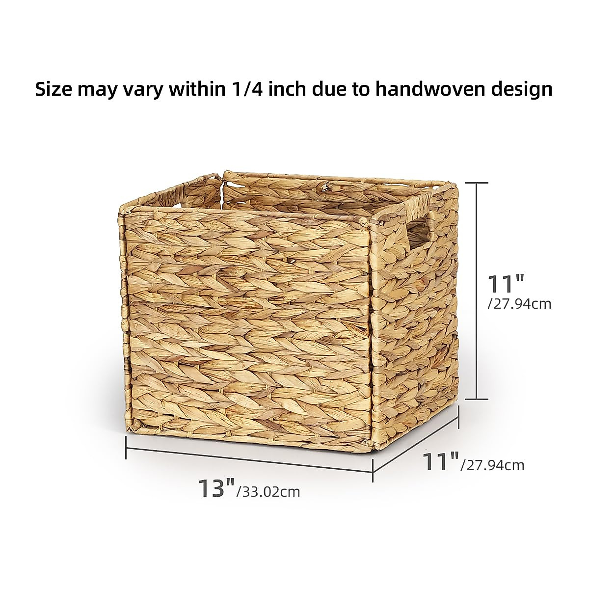WEAVELYRICS 4 Pack 13×11" Rectangular Wicker Storage Bins, Water Hyacinth Baskets, Foldable Wicker Baskets, Storage Basket with Built-in Handles, Handwoven Natural Baskets for Shelves, Outdoor