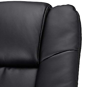 JC Home Contemporary Black Leather Recliner and Ottoman with Swiveling Mahogany Wood Base