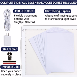 LED Tracing Light Box, 19" Ultra-Thin Light Pad with Adjustable Brightness, Includes USB Cable, Adapter, Paper, and Clip. Portable Drawing Board for Sketching, Cricut Projects, and More