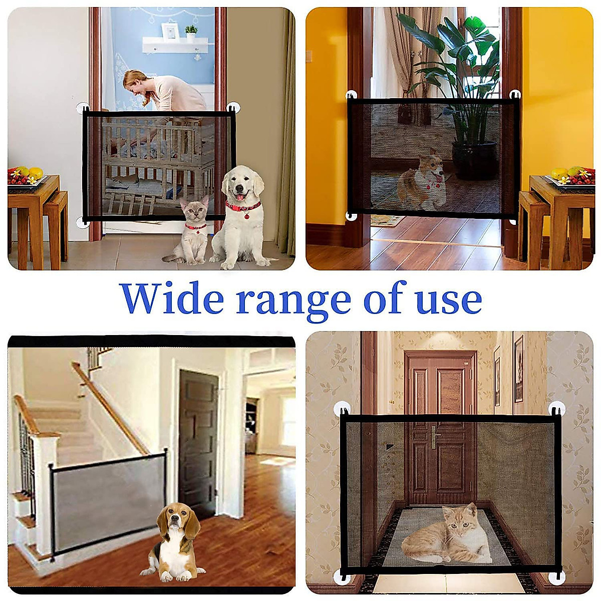 Pet Safety Guard Mesh Dog Gate [Easy-Series 70.9''x28.3'' ],Pet Gate Magic Gate for Dogs,Portable Folding Safety Gates Install Anywhere Wide Safety Fence for Hall Doorway and Stair