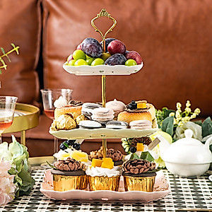 MALACASA 3 Tier Cupcake Stand, Porcelain Tiered Cupcake Tower Stand, Square Embossed Dessert Stand Serving Trays for Tea Party and Wedding, Multicolor Display Stand, Series Sweet.Time