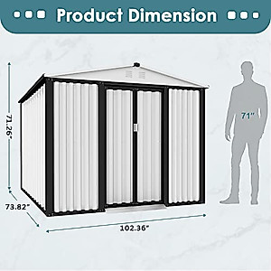 Betterland Outdoor Storage Shed 6×8 FT Garden Metal Tool House, Walk-in Steel Double Sloping Roof Shed with Sliding Door for Garden, Lawn, Backyard (White)