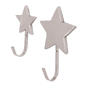 Deco 79 90882 Stainless Steel Star Wall Hooks (Set of 2), 6" x 9", Silver
