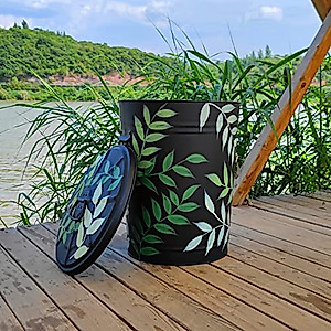 LANDCHY Black Forest Style Hand Painted Metal Trash Can Plant Patterned Storage Organization Container Canister Decorative Big Can Bin for Kitchen Living Room Home Patio Yard Home Decor