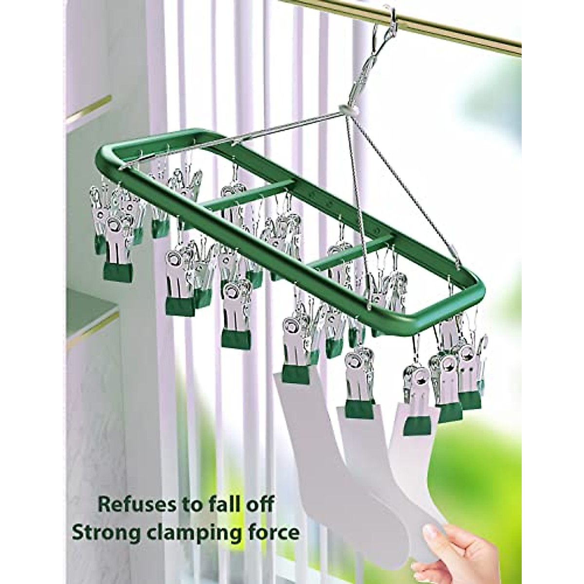 USNUANNU Sock Drying Rack with 26 Clips, Stainless Steel Sock Drying Rack for Indoor and Outdoor Socks, Bras, Underwear, Towels, Baby Clothes, Scarves, Diapers.Portable Laundry Drying Rack