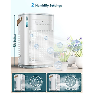 BALKO 4 IN 1 Personal Air Conditioner w/ 5400mAh Li-ion Battery, 2 Ice Packs, 7H Timer for Auto-Off & Remote, 7-LED Lights, 1200ML Tank Small Air Conditioner, Portable Evaporative Air Cooler for Room