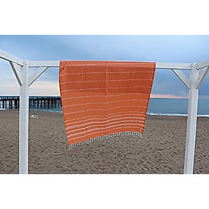 Bersuse 100% Cotton - Anatolia XL Throw Blanket Turkish Towel - 61 x 82 Inches, Orange