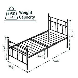 Weehom Metal Twin Bed Frame with Headboard and Footboard Mattress Foundation Heavy Duty Bed Frame Under Bed Storage No Box Spring Needed, Black