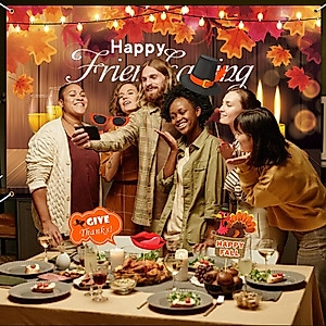 Friendsgiving Backdrop, Friendsgiving Party Decorations Photography Backdrop with Photo Booth Props 16 Pcs, Happy Friendsgiving Banner Decorations Thanksgiving Banner for Thanksgiving Party Decor