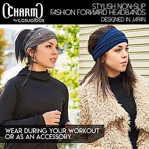 CHARM Mens Head Wraps Elastic Bandana - Japanese Headband Workout Women Hair Black