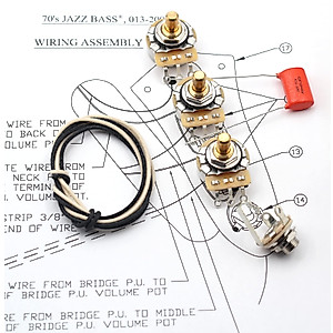 The Art Of Tone TAOT Wiring Kit for Jazz Style Bass - Solid Shaft - Orange Drop Cap