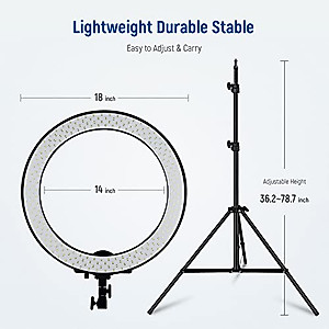 Neewer 18-inch SMD LED Ring Light Dimmable Lighting Kit with 78.7-inch Light Stand, Filter and Hot Shoe Adapter for Photo Studio LED Lighting Portrait YouTube TikTok Video Shooting (No Carrying Bag)