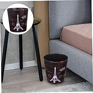 WHAMVOX Garbage Can Waste Paper Basket Metal Trash Can with Lid Decorative Trash Can Rubbish Bin 13 Gallon Trash Can Out The Office Decor Household Trash Can Eiffel Tower Desk Leather