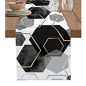 Lsrtoss Black Grey Geometric Table Runner 120 Inches Long Farmhouse Dress Scarves, Yellow Modern Abstract Art Aesthetics Dining Tablerunner for Coffee Table/Kitchen Island/Party Décor, 13" x 120"