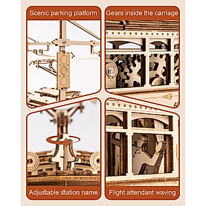 ROKR 3D Wooden Puzzles Model Car Kits for Adults to Build - Wooden Toy Tram Train Set with Railway - Wood 3D Puzzles for Adults - Gift Idea for Christmas Father's Day Birthday