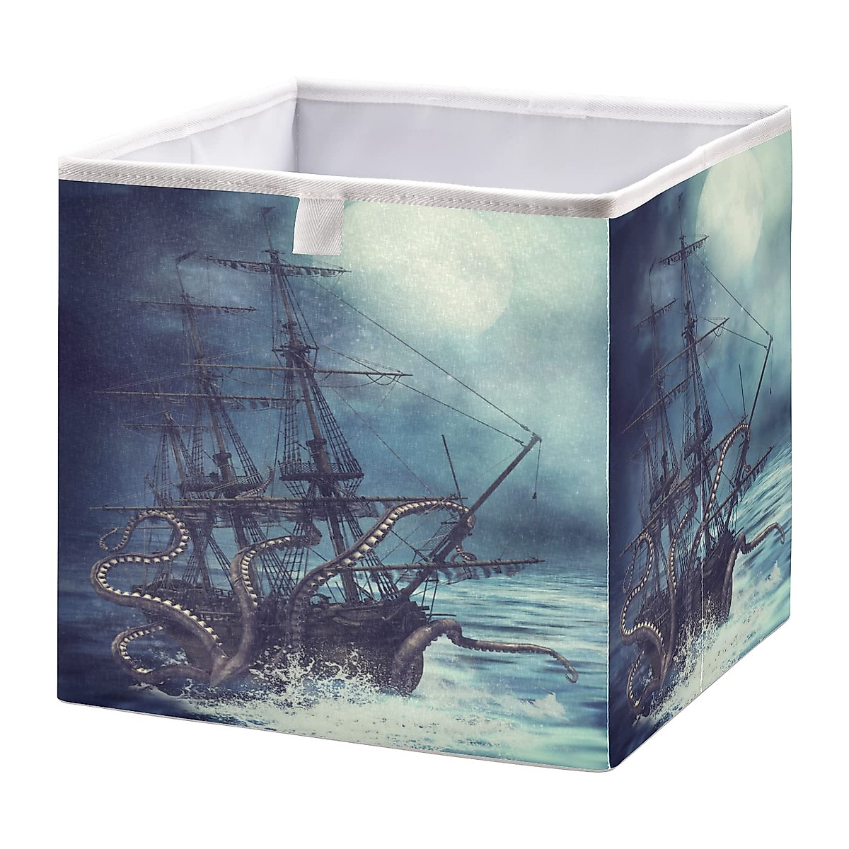 Blueangle Pirate Ship Cube Storage Bin, 11 x 11 x 11 in, Large Collapsible Organizer Storage Basket for Home Décor（413）