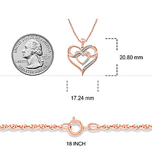 Cali Trove Double Heart Infinity Pendant for Women (Rose Gold) | 1/10cttw Real White Diamonds Necklace for Women | Double Heart Pendant Gift for her | Mother's Day Gift for Mom | Jewelry for Women