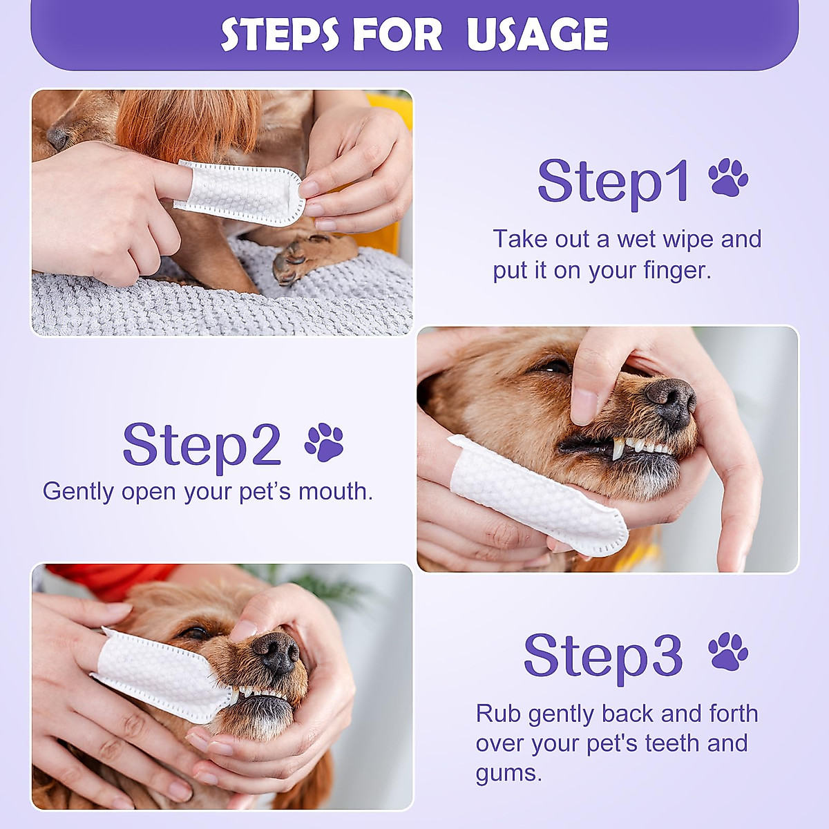 OUYOFI Teeth Cleaning Finger Wipes for Dogs & Cats, Reduces Tartar & Freshens Breath Finger Wipes，Natural Mild Ingredients,Disposable Pet Teeth Clean Finger Wipes-50PCS