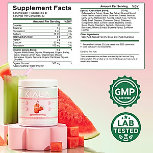 Kiala Nutrition Super Greens, Organic Greens Powder with Spirulina & Chlorella for Digestion, Gut Health, Immunity & Energy, Gluten Free, Vegan, Daily Support for Women, Watermelon Slush, 30 Servings