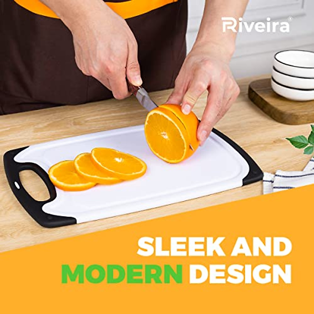 Riveira Plastic Cutting Board Set of 3 - Plastic Cutting Boards for Kitchen Dishwasher Safe Non-Slip - Plastic Cutting Board with Juice Groove - Lg 15.7" x 9.5" - Med 12.4" x 7.7" - Sm 9.8" x 5.8"