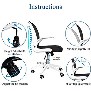 IPKIG Foldable Office Chair - Home Office Desk Chairs with Wheels and Flip-Up Arms - Foldable Backrest Mesh Computer Chair Adjustable Swivel Rolling Home Executive (White)