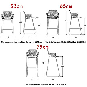 MMQQ Beige Bar Chairs Outdoor Patio Wicker Rattan Barstools Chair with Footrest & Back, Counter Height Kitchen Stools with Black Metal Leg, for Kitchen/Pub/Café