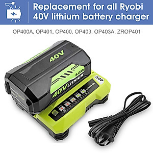 Munikind 6000mAh OP40601 Battery and Charger Replacement for Ryobi 40V Battery OP4050A OP4040 OP4030 OP4026A OP40201 ZROP4026 Compatible with Ryobi Battery 40 Volt Cordless Power Tool RY40180 RY40200