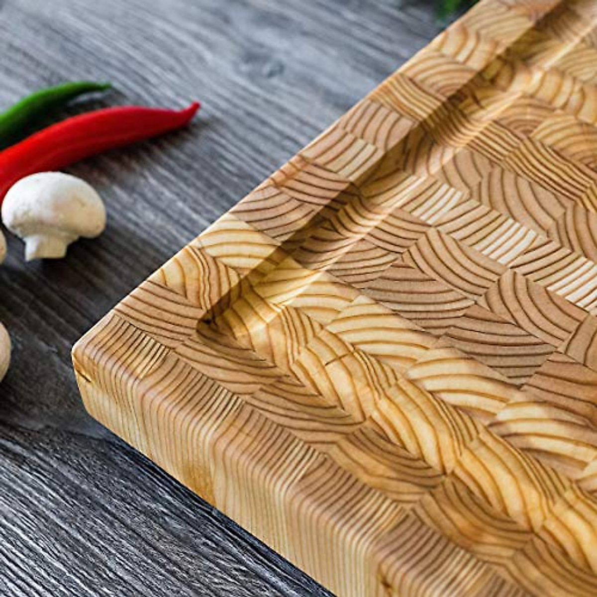 Larch Wood Canada End Grain Medium Carver's Cutting Board, Handcrafted for Professional Chefs & Home Cooking, 17-3/4" x 13-1/2" x 1-5/8" + Larch Wood Beeswax and Mineral Oil Conditioner (1.6 oz/ 45g)